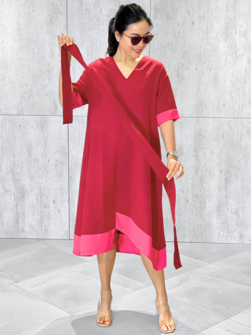 Stacy (Plus Size) Asymmetrical Panel Dress (Sash Included) – KUL