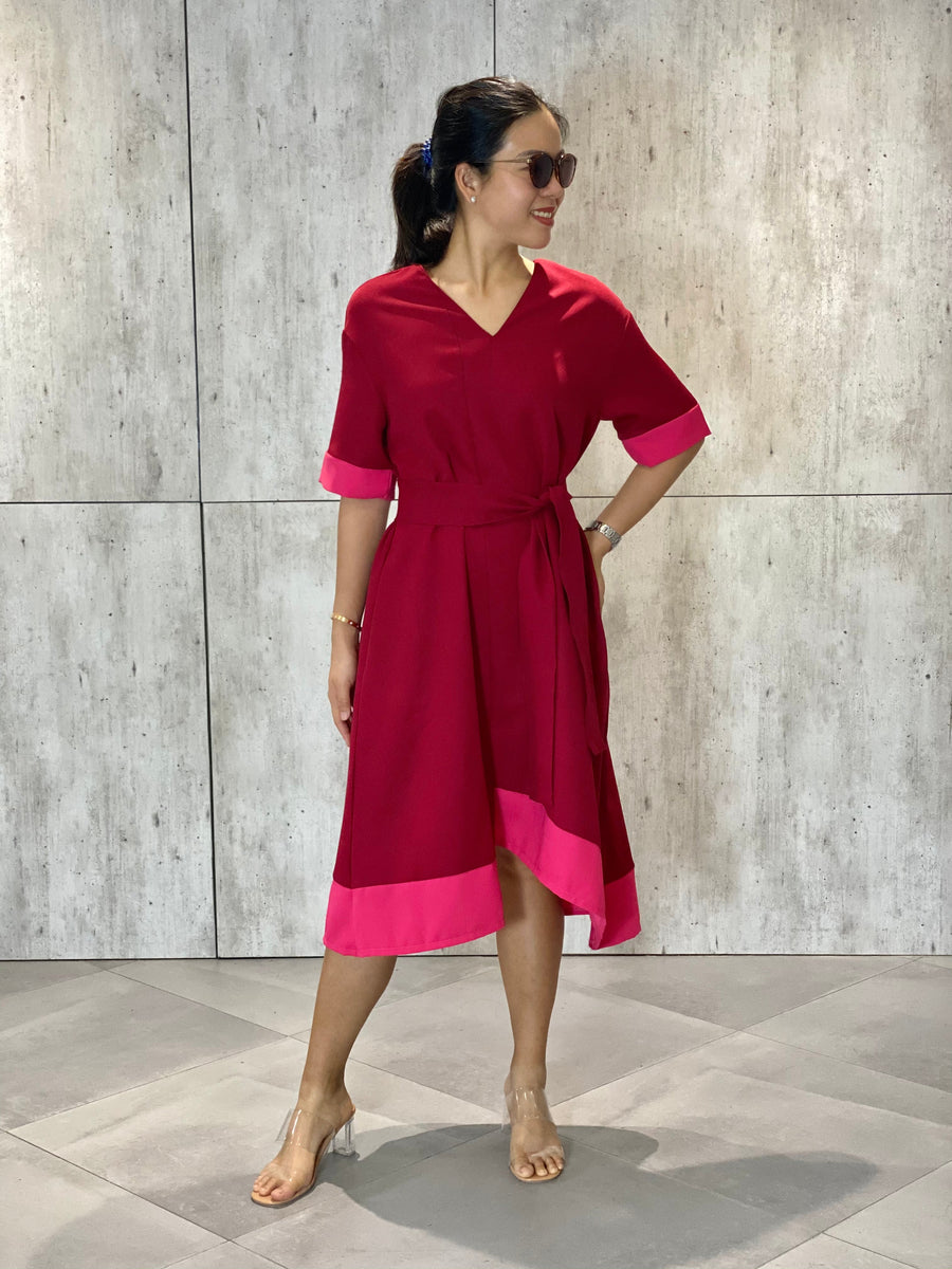 Stacy (Plus Size) Asymmetrical Panel Dress (Sash Included) – KUL